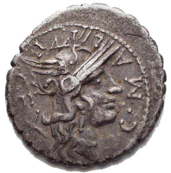 C. Malleolus C. f. AR Serrate Denarius. Narbo, 118 BC. C•MALLE•C•F ...